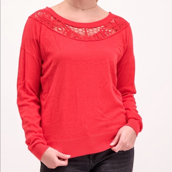 Guess | Tops | New Guess Knit Light Lace Crochet Top Sweater Red | Poshmark